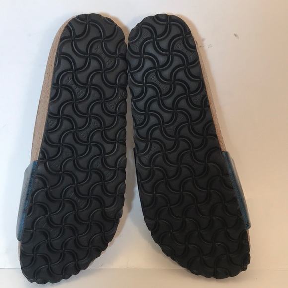 Birkenstock | Shoes | New Birkenstock Blue Metallic Slide Comfort ...